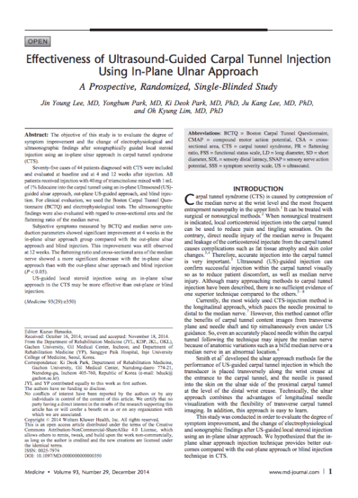 Lee et al (2014) Effectiveness of Ultrasound-Guided Carpal Tunnel ...